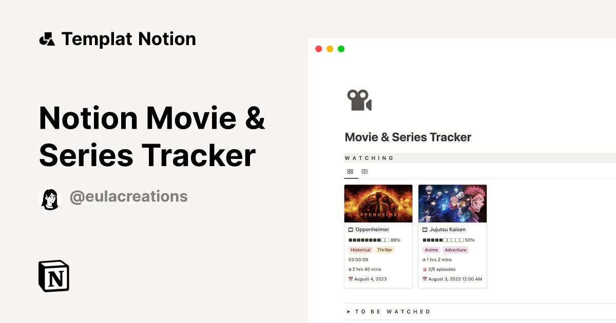 Notion Movie & Series Tracker Templat oleh Eula | Notion Marketplace