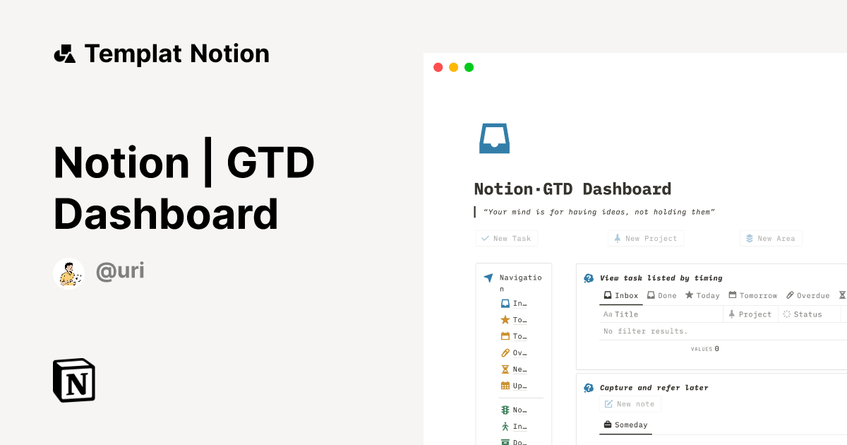 Notion | GTD Dashboard Templat oleh Uri | Notion Marketplace