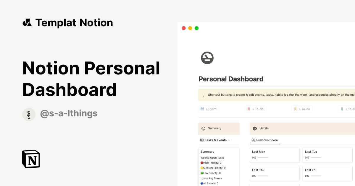 Templat Notion Personal Dashboard | Notion Marketplace