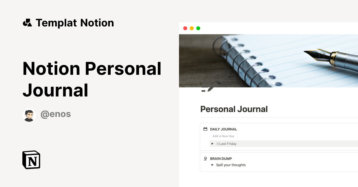 Notion Personal Journal Templat oleh Enos Sopacuaperu | Notion Marketplace