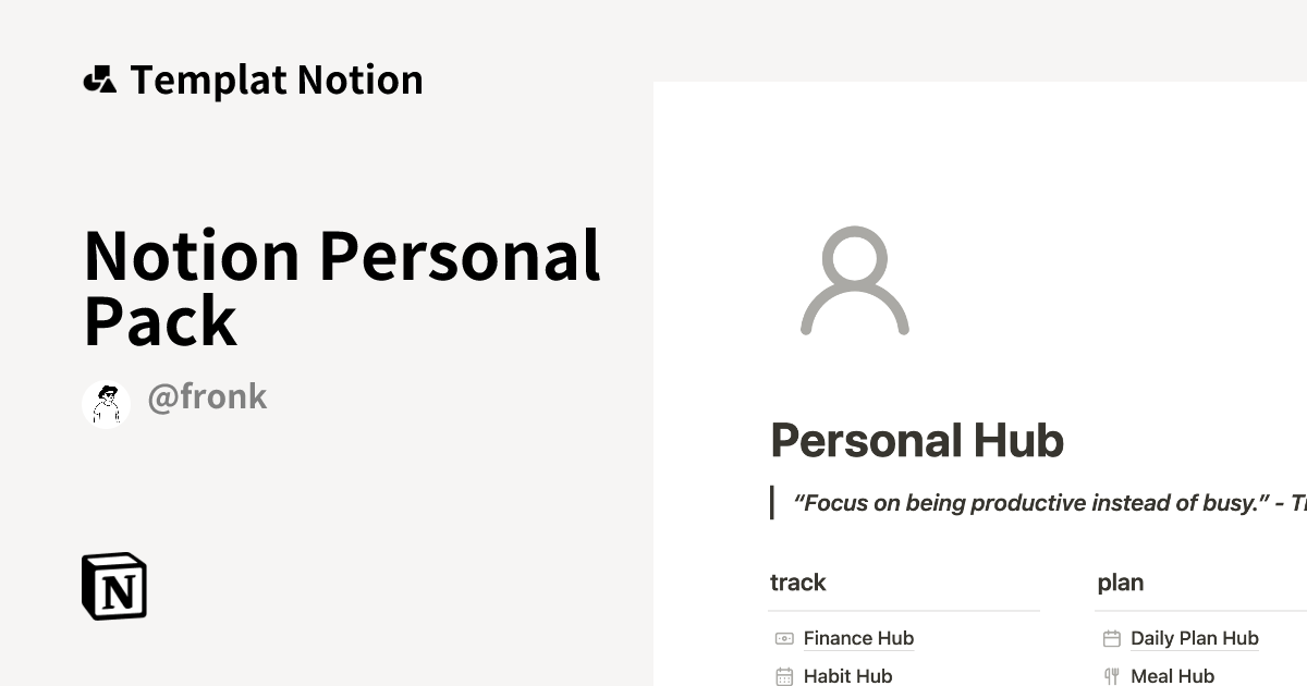 Notion Personal Pack Templat oleh Fronk | Notion Marketplace