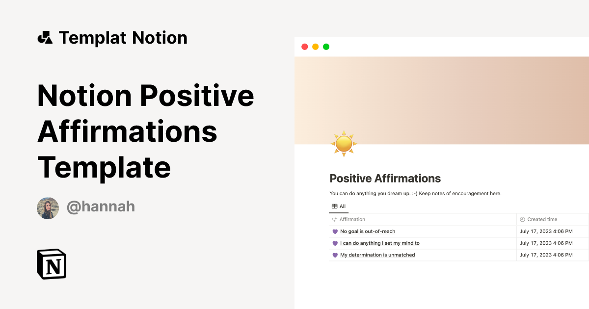 Notion Positive Affirmations Template Templat oleh Hannah Wright ...