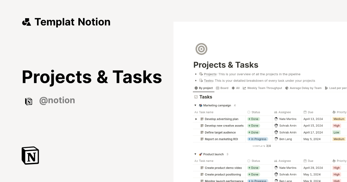Projects & Tasks Templat oleh Notion | Notion Marketplace