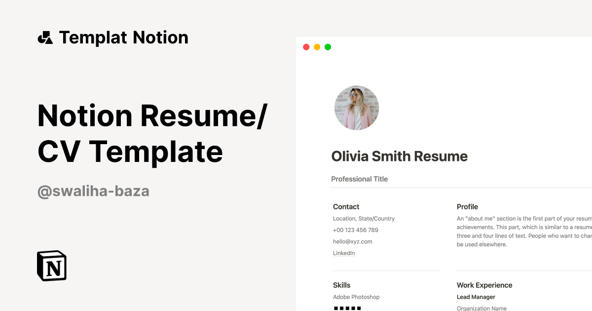 Templat Notion Resume/ CV Template | Notion Marketplace