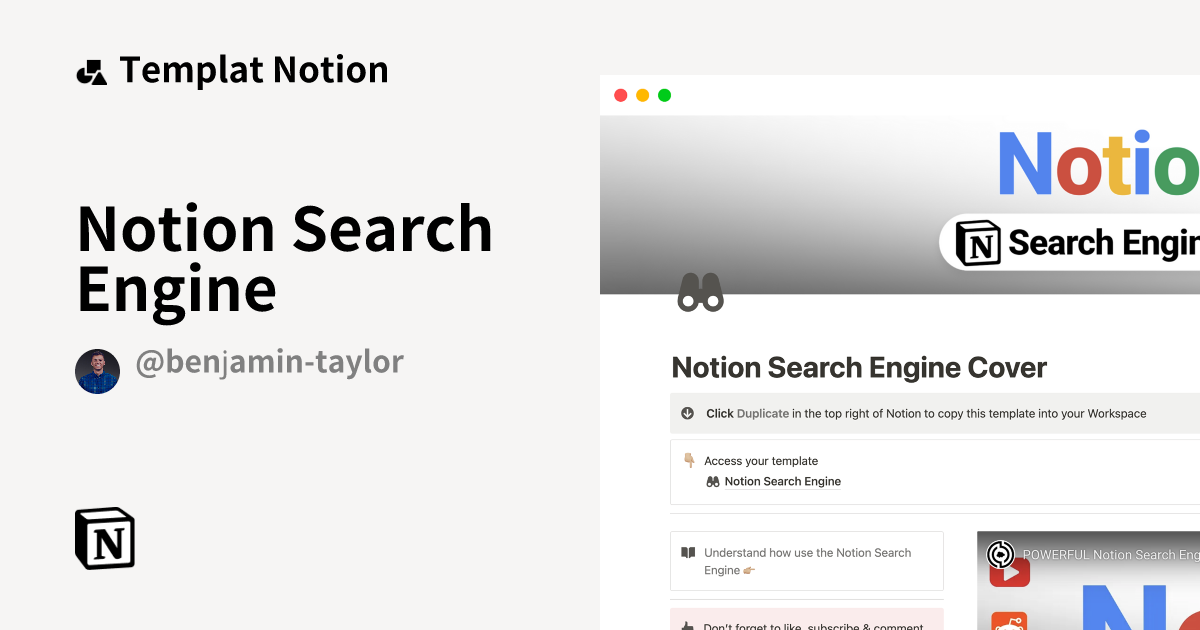 Notion Search Engine Templat oleh Benjamin Taylor | Notion Marketplace