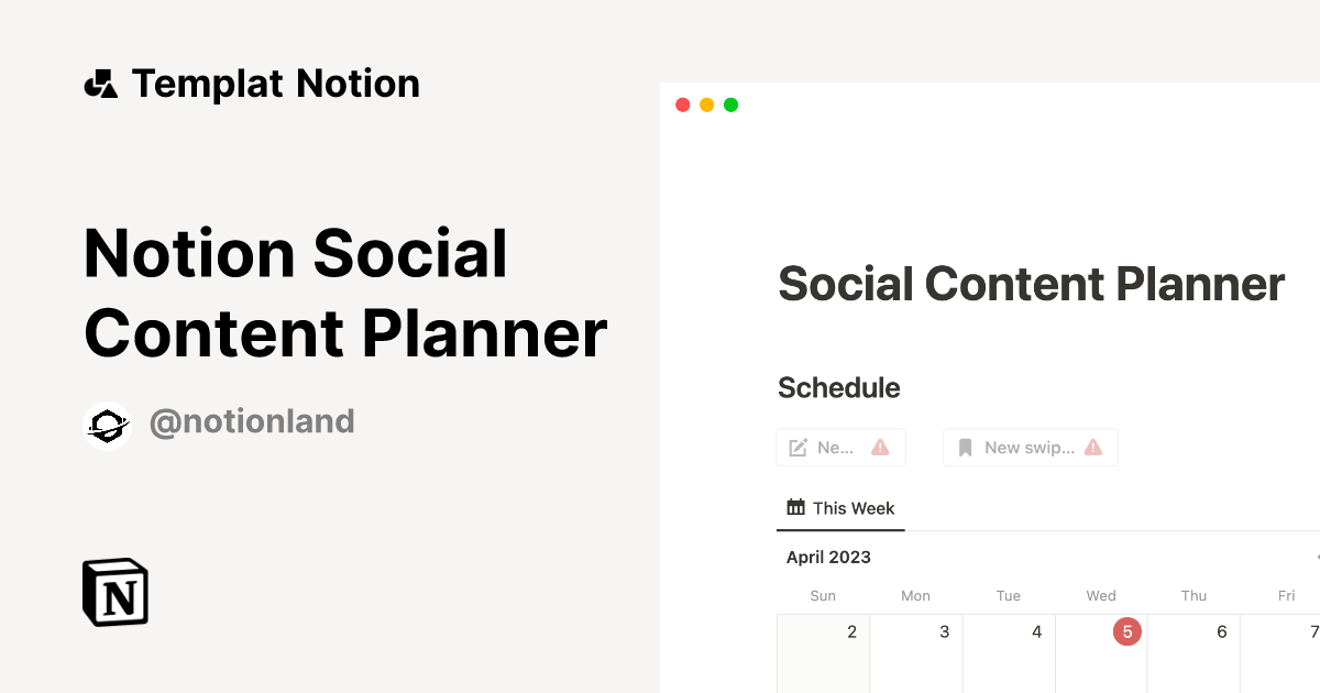Notion Social Content Planner Templat oleh Notionland | Notion Marketplace