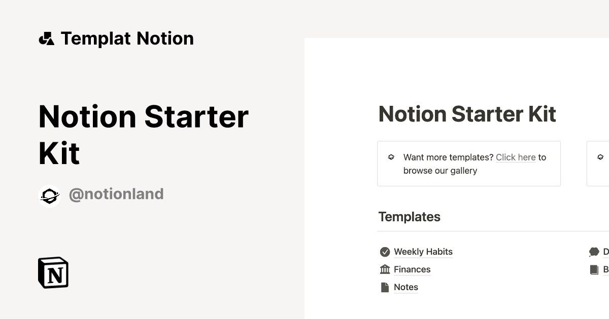 Notion Starter Kit Templat oleh Notionland | Notion Marketplace
