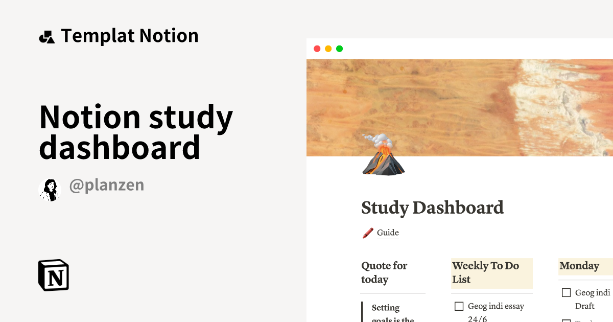 Templat Notion study dashboard | Notion Marketplace