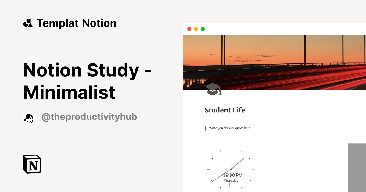 Notion Study - Minimalist Templat oleh The Productivity Hub | Notion ...