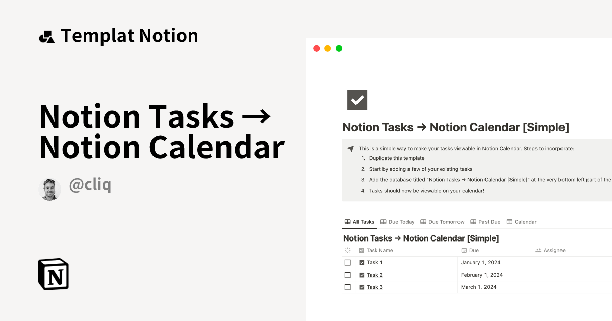Notion Tasks → Notion Calendar Templat oleh Stuart Sharpe | Notion Marketplace