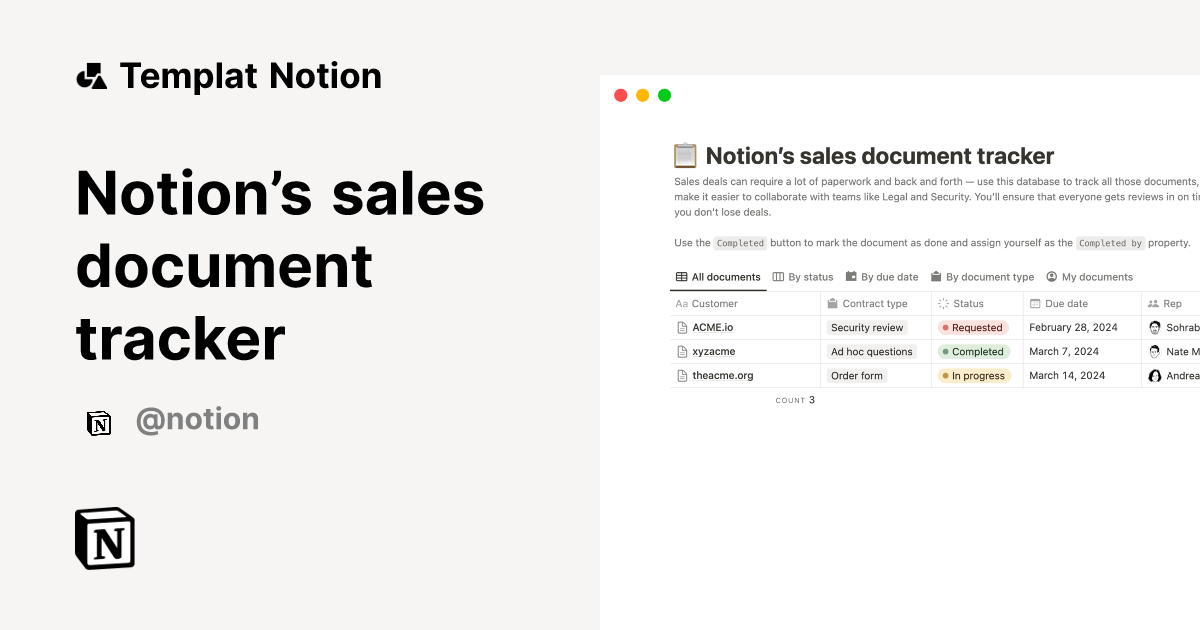 Templat Notion’s sales document tracker 2026 | Notion Marketplace