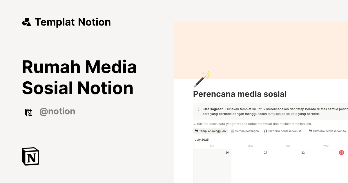 Templat Rumah Media Sosial Notion 2025 | Notion Marketplace