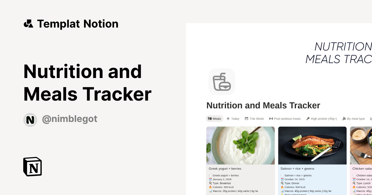 Templat Nutrition and Meals Tracker | Notion Marketplace