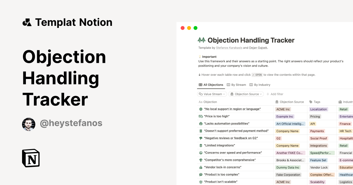 Templat Objection Handling Tracker | Notion Marketplace