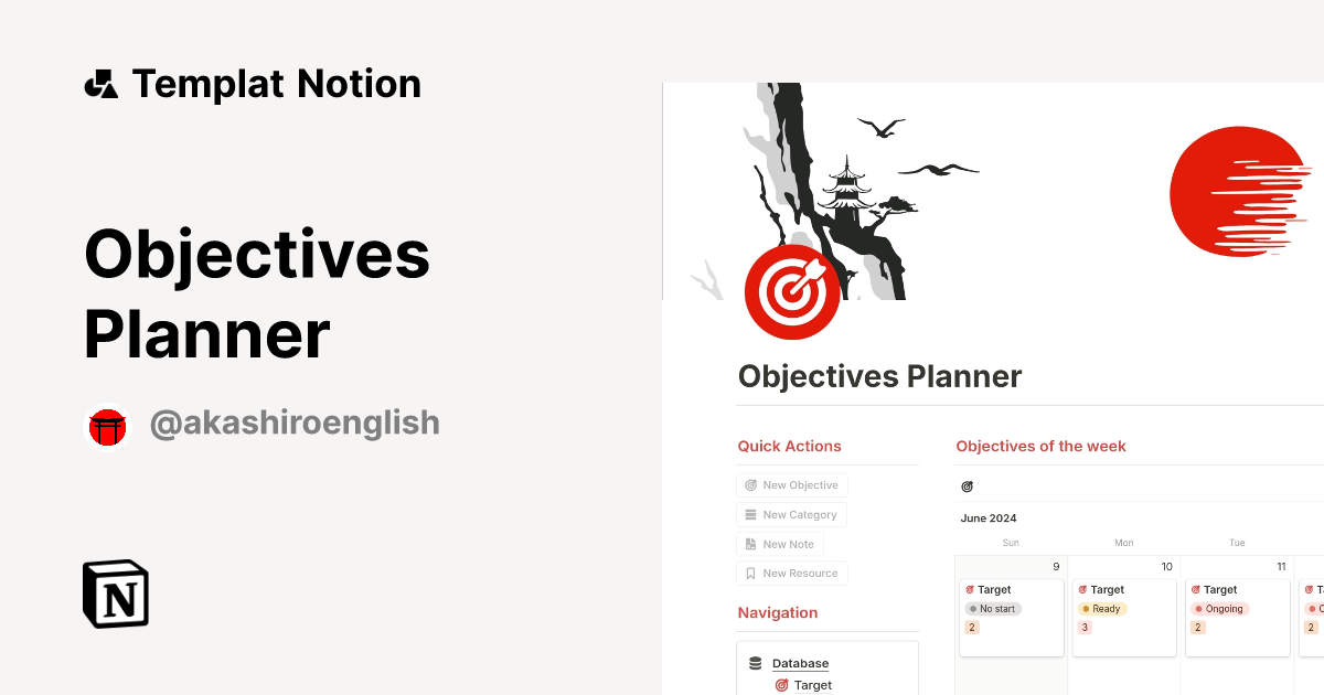 Objectives Planner Templat oleh Akashiro | English | Notion Marketplace