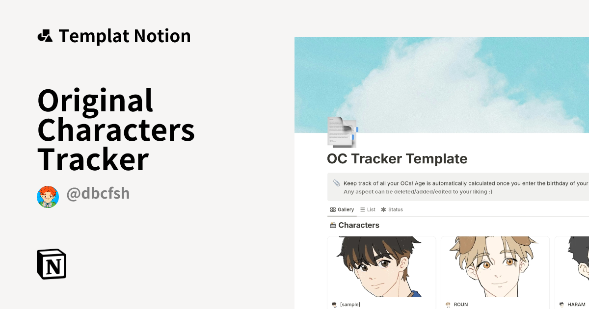 Templat Original Characters Tracker | Notion Marketplace