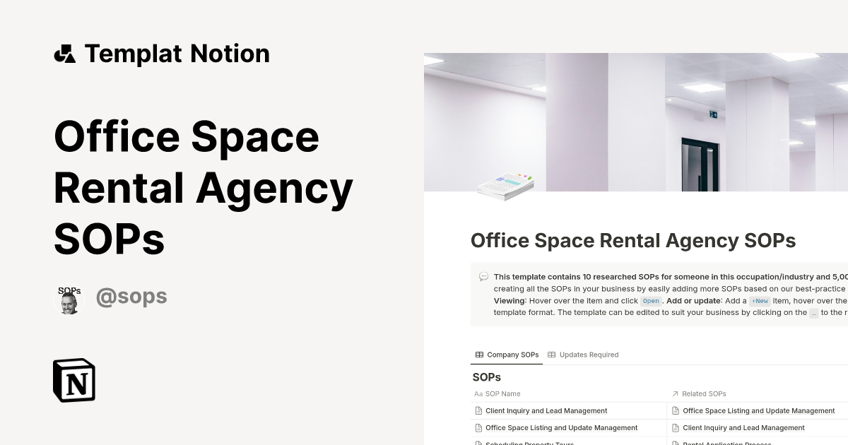 Office Space Rental Agency SOPs Templat oleh SOPs | Notion Marketplace