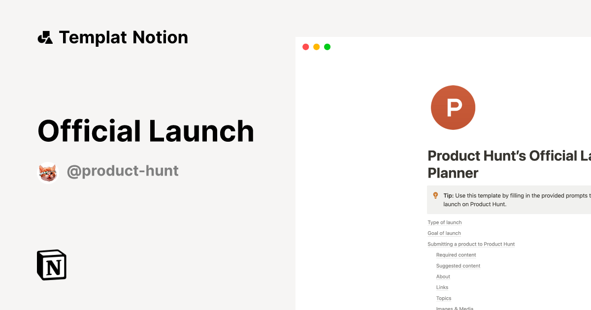 Templat Official Launch Notion Marketplace