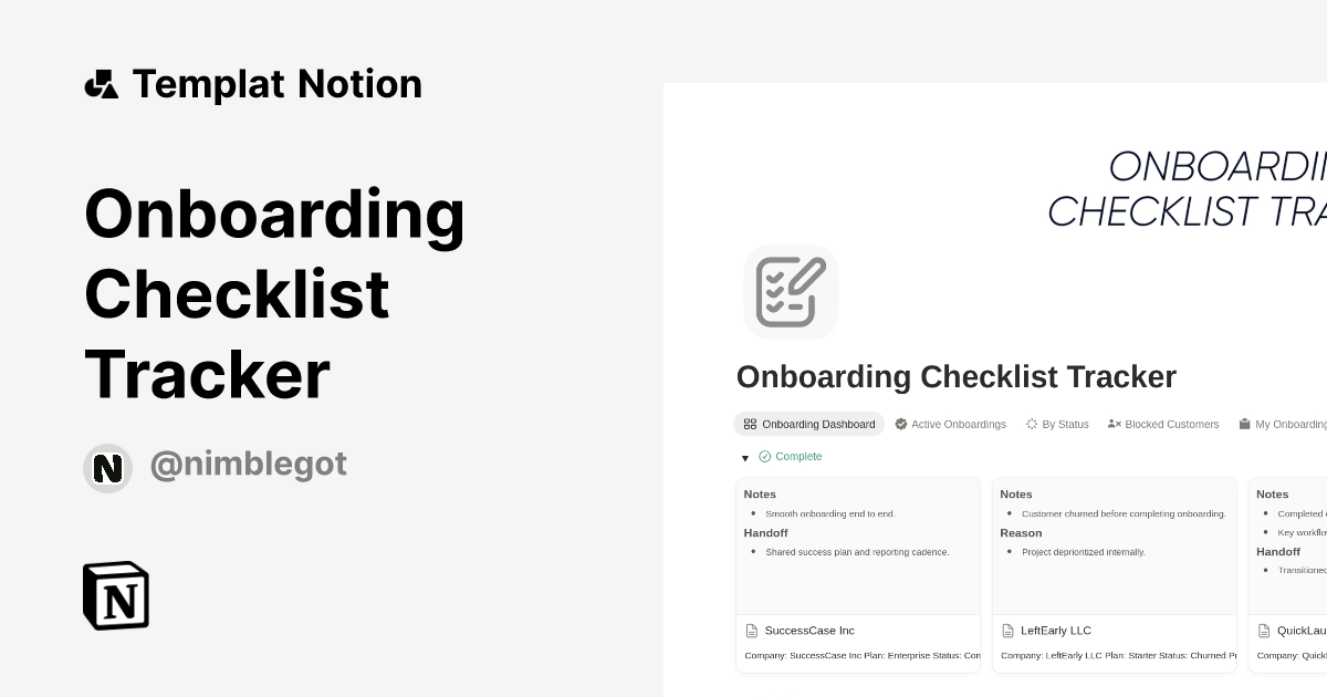 Templat Onboarding Checklist Tracker | Notion Marketplace
