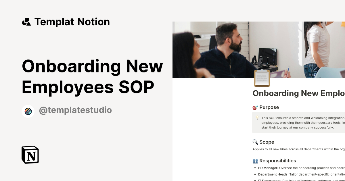 Onboarding New Employees SOP Templat oleh Template Studio | Notion Marketplace