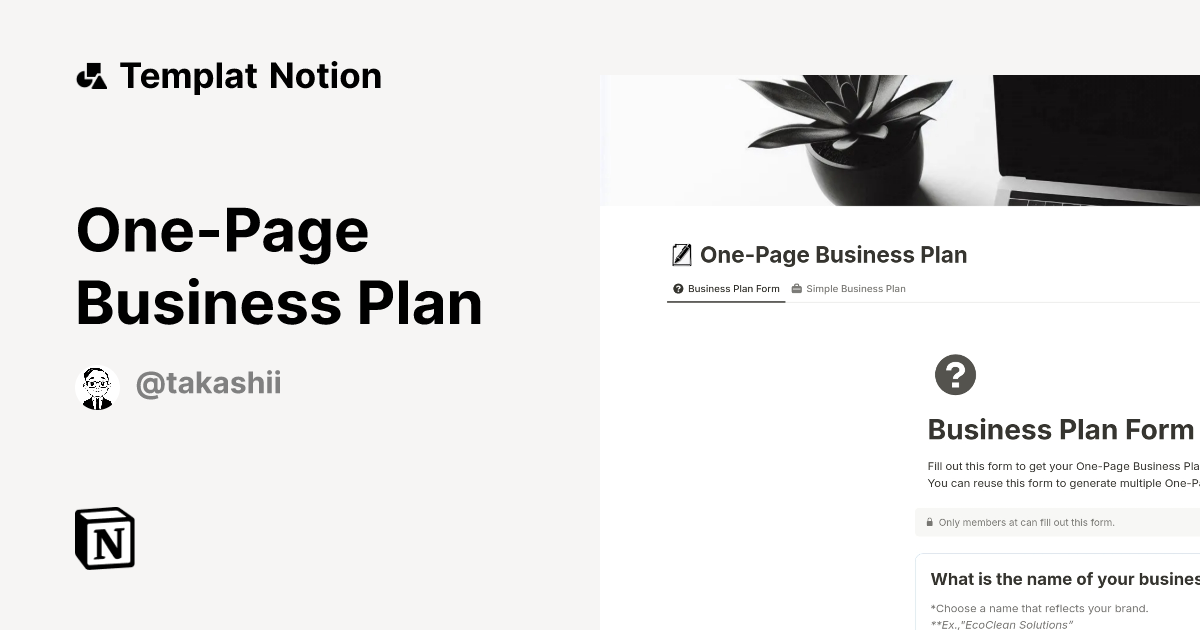 Templat One-Page Business Plan | Notion Marketplace