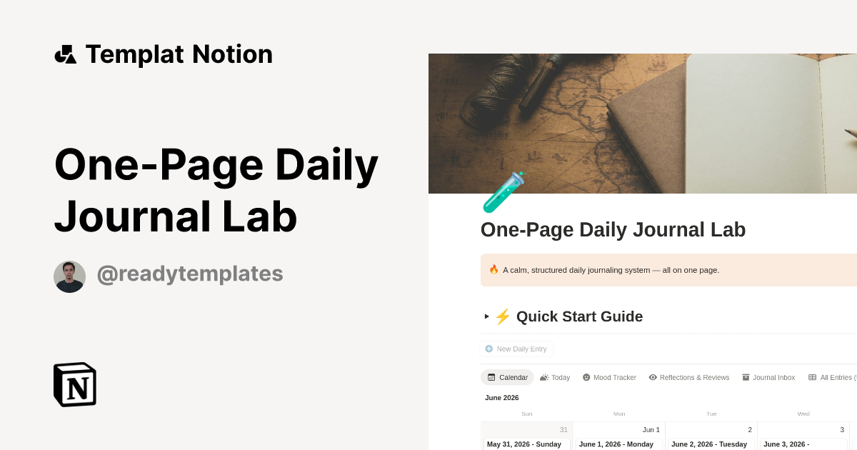 Templat One-Page Daily Journal Lab | Notion Marketplace