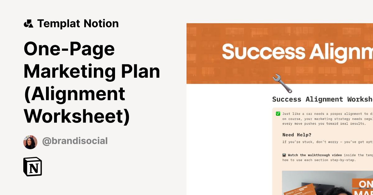 Templat One-Page Marketing Plan (Alignment Worksheet) | Notion Marketplace