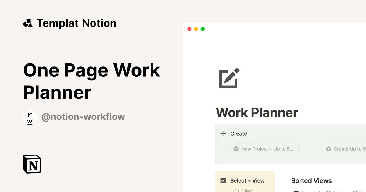 Templat One Page Work Planner | Notion Marketplace