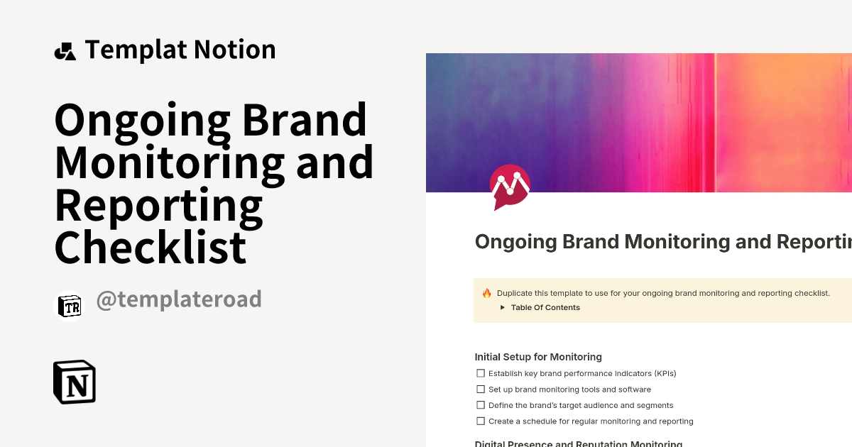 Ongoing Brand Monitoring and Reporting Checklist Templat oleh Template Road | Notion Marketplace