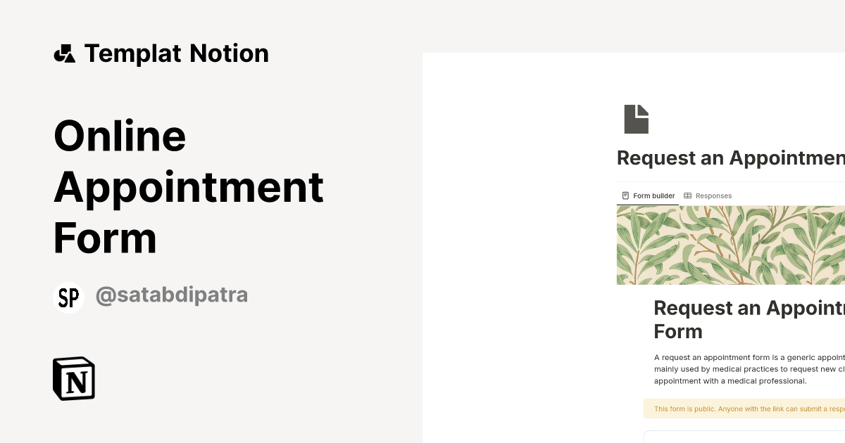 Online Appointment Form Templat oleh Satabdi Patra | Notion Marketplace