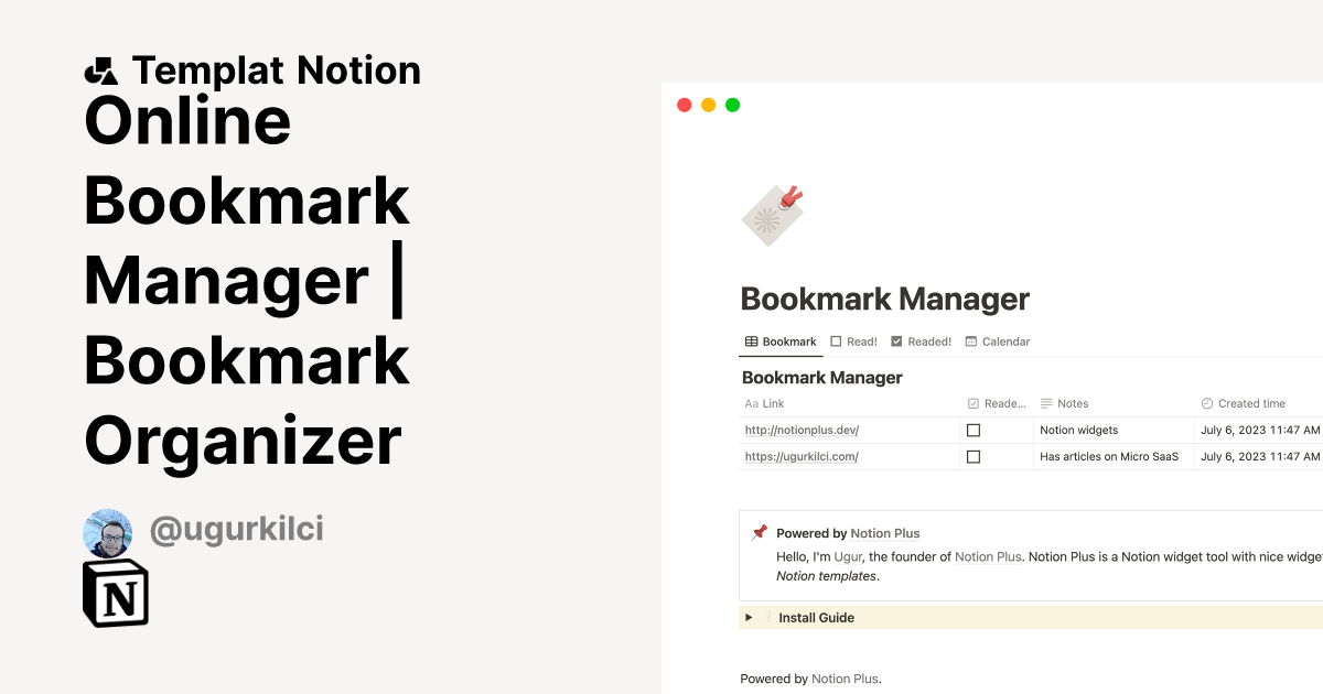 Templat Online Bookmark Manager | Bookmark Organizer | Notion Marketplace