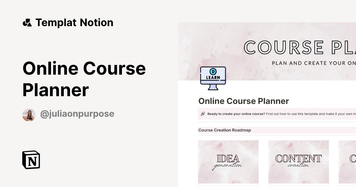 Online Course Planner Templat oleh Julia On Purpose | Notion Marketplace