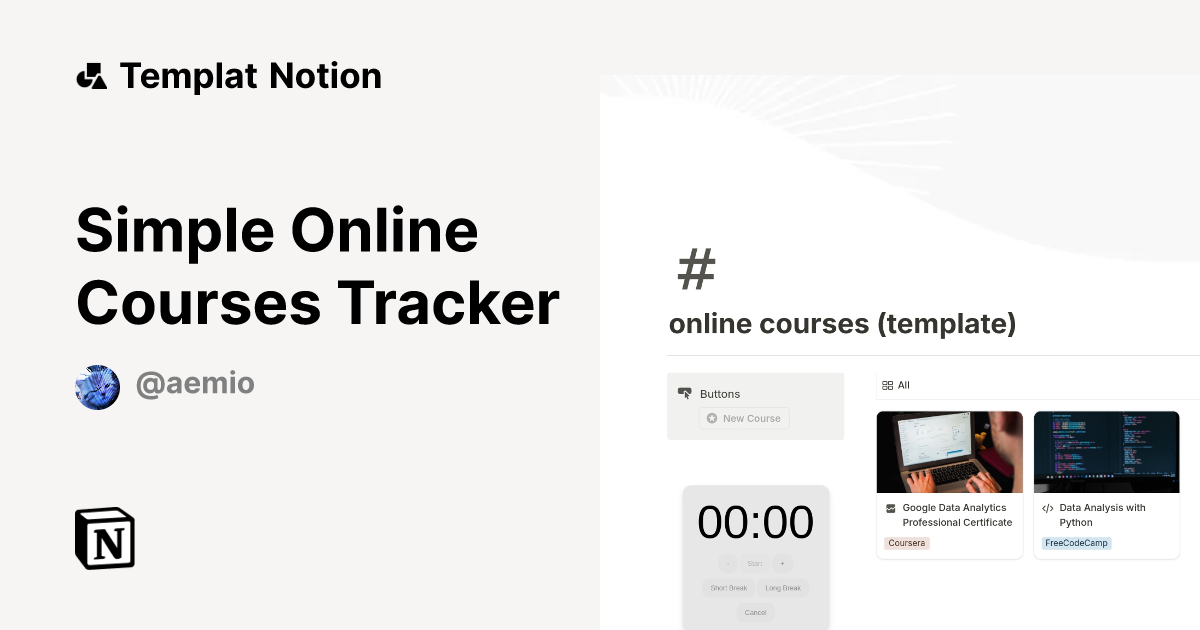 Simple Online Courses Tracker Templat oleh aem.io | Notion Marketplace