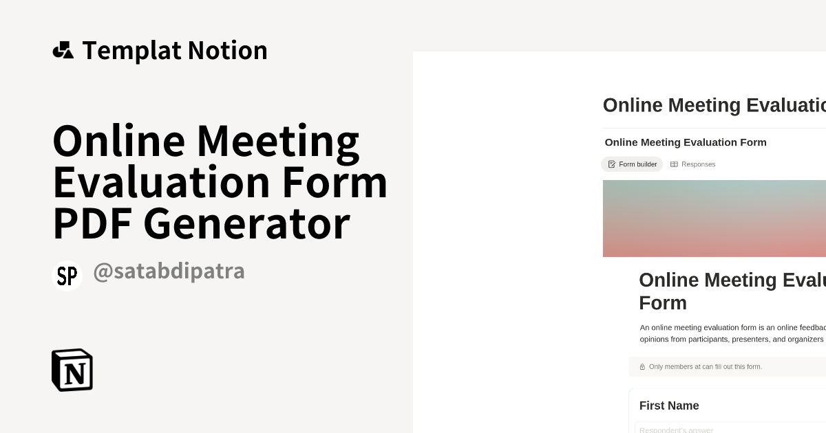 Online Meeting Evaluation Form PDF Generator Templat oleh Satabdi Patra ...