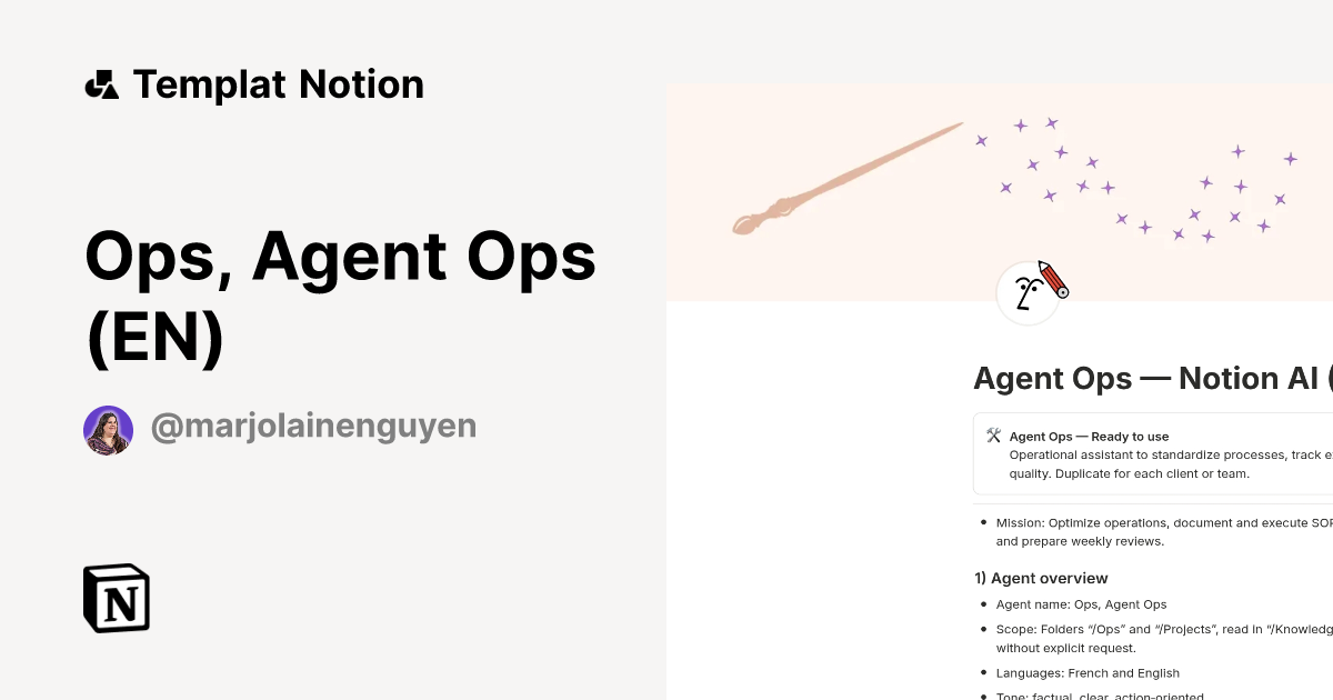 Ops, Agent Ops (EN) Templat oleh Marjolaine Nguyen | Notion Marketplace
