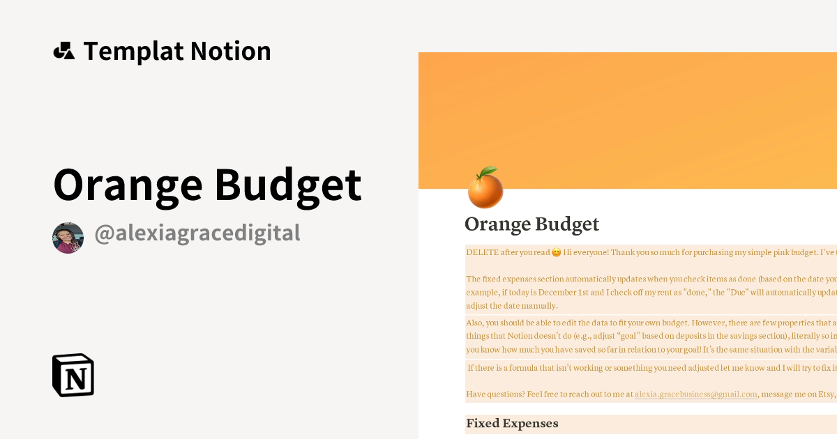 Templat Orange Budget | Notion Marketplace