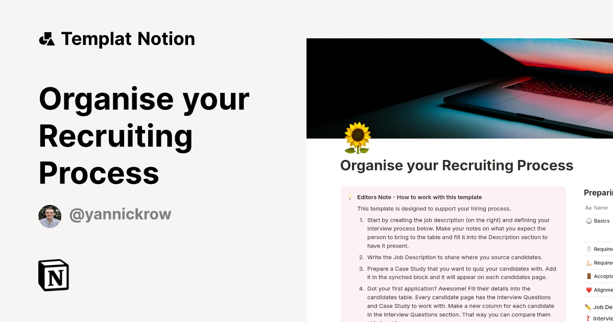 Templat Organise your Recruiting Process | Notion Marketplace