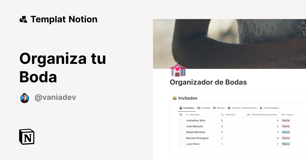 Organiza tu Boda Templat oleh Ivan Castaneda | Notion Marketplace