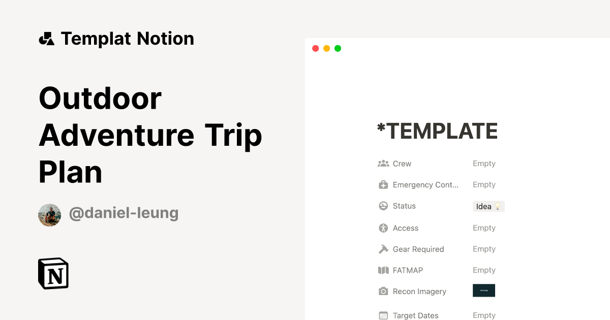 Outdoor Adventure Trip Plan Templat oleh Daniel Leung | Notion Marketplace