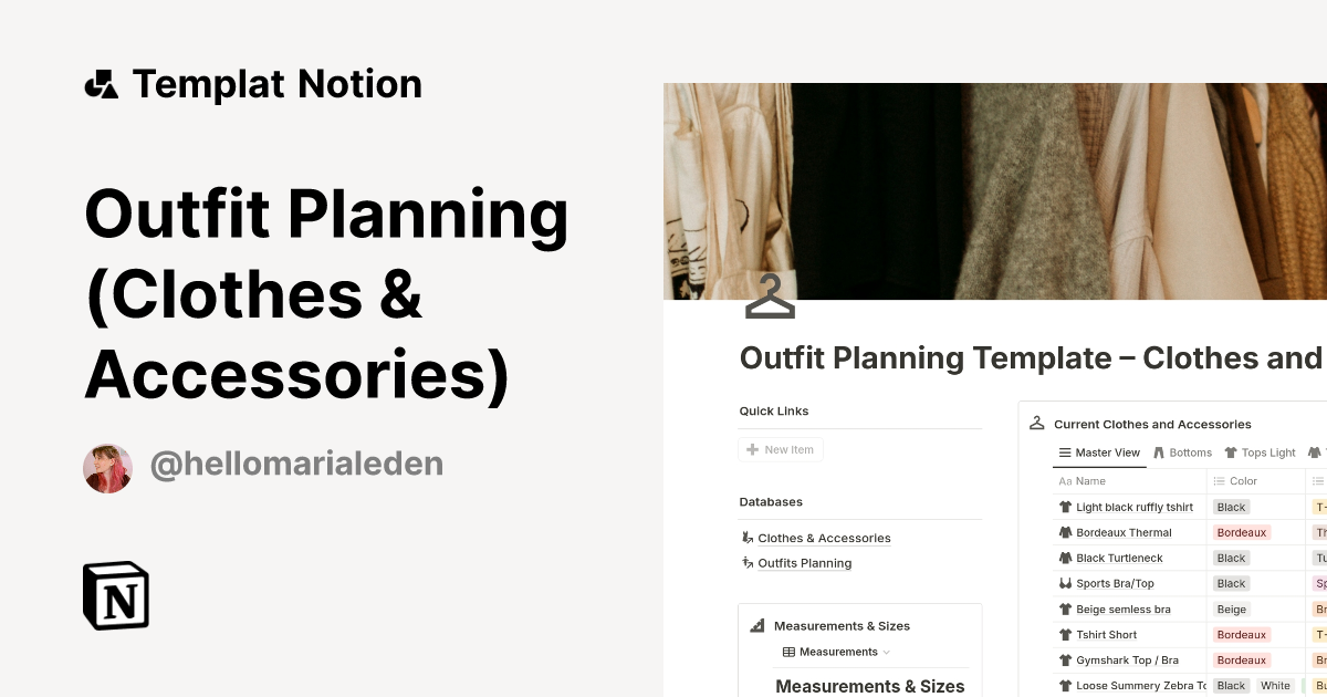 Templat Outfit Planning (Clothes & Accessories) | Notion Marketplace