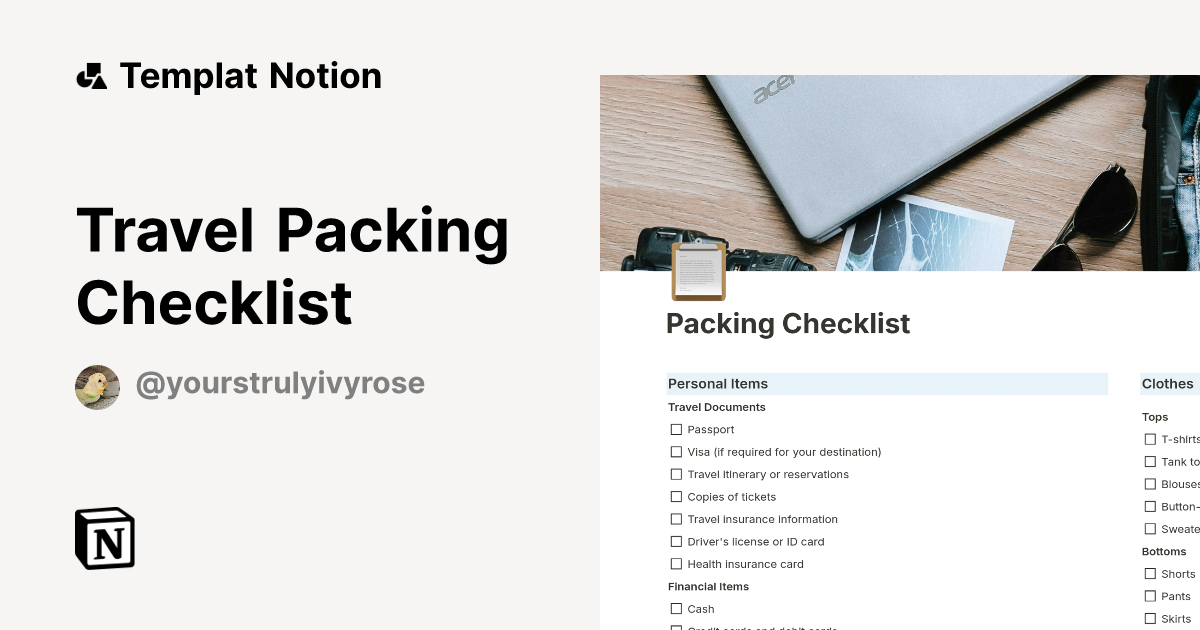 Templat Travel Packing Checklist | Notion Marketplace