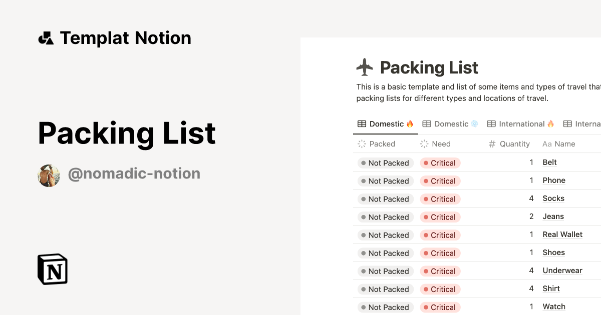 Templat Packing List | Notion Marketplace
