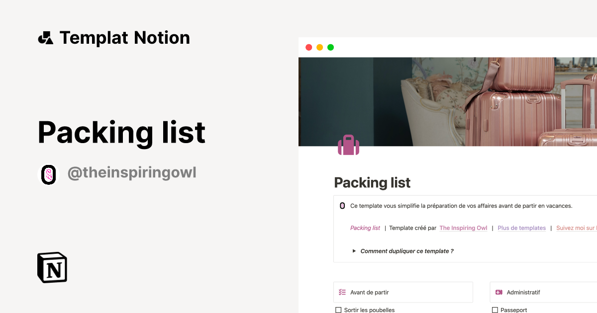 Packing list Templat oleh The Inspiring Owl | Notion Marketplace