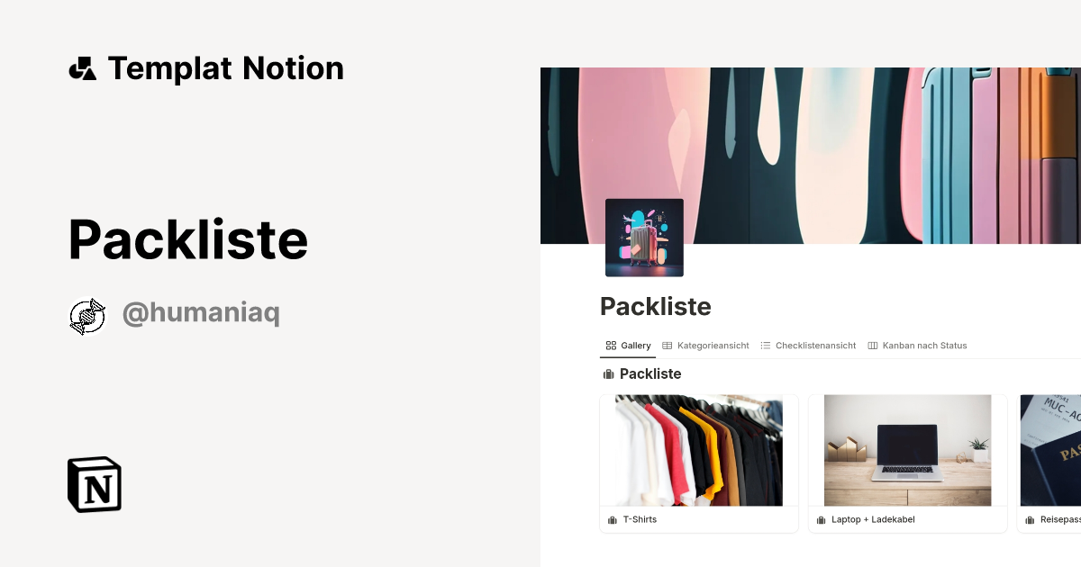 Packliste Templat oleh Humaniaq | Notion Marketplace