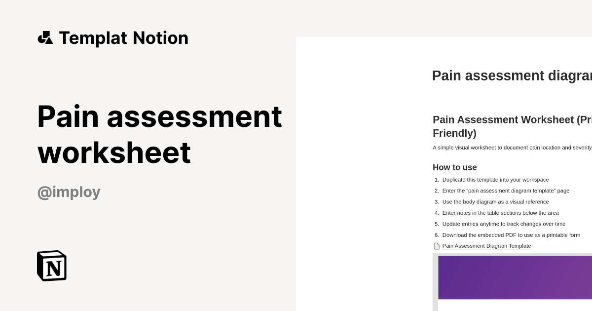 Pain assessment worksheet Templat oleh Shubham Kafle | Notion Marketplace