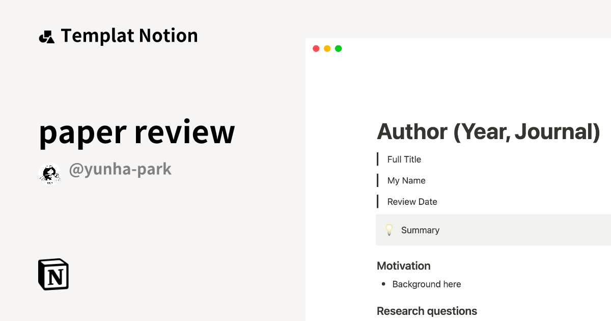 paper review Templat oleh Yunha Park | Notion Marketplace