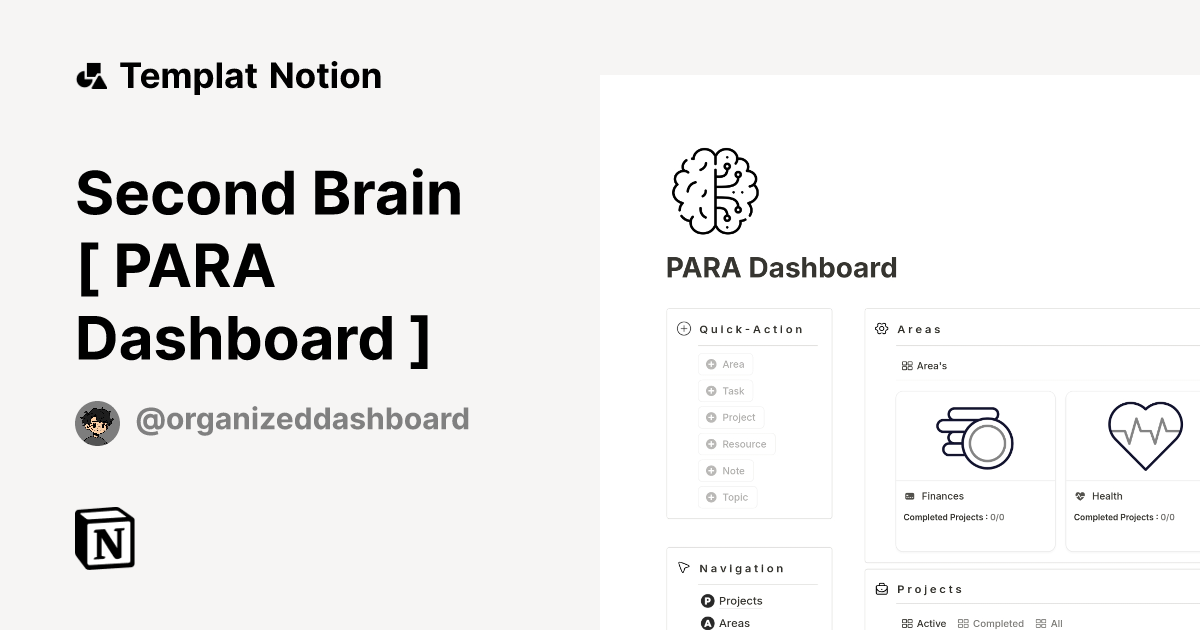 Second Brain [ PARA Dashboard ] Templat oleh organized dashboard | Notion Marketplace