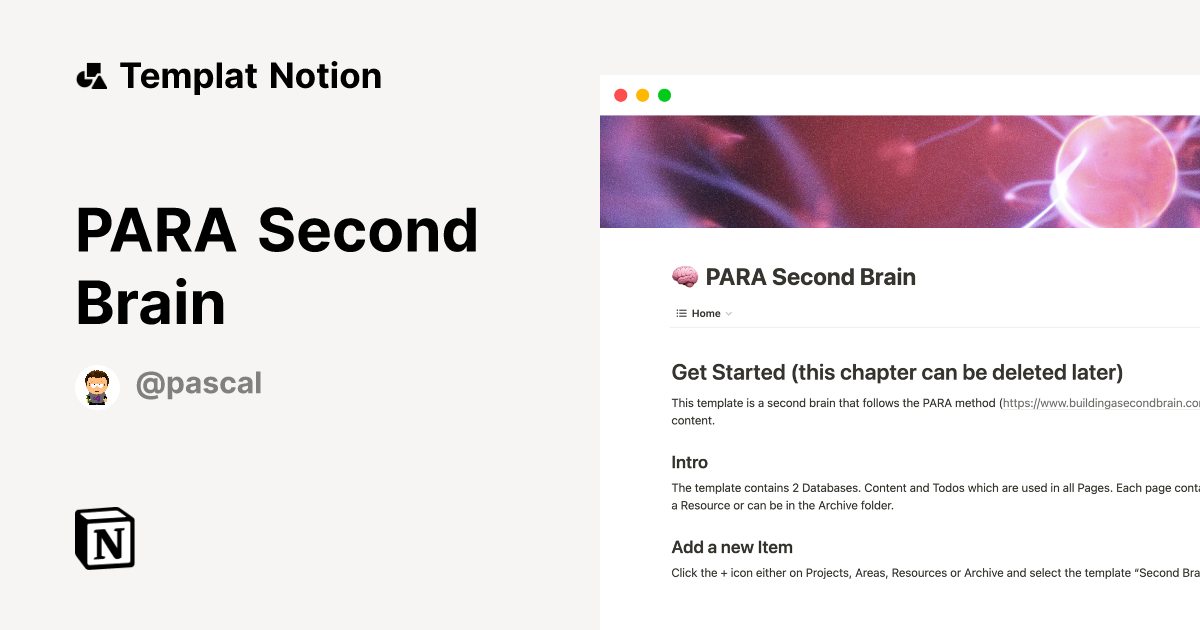 PARA Second Brain Templat oleh Pascal | Notion Marketplace