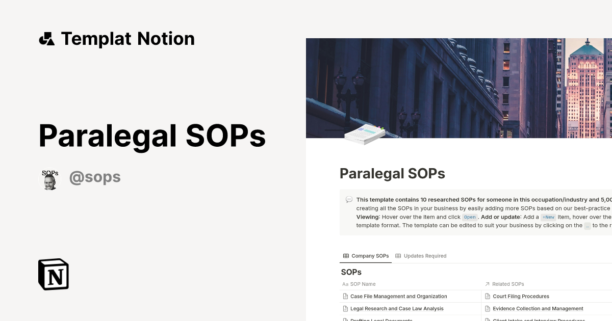 Paralegal SOPs Templat oleh SOPs | Notion Marketplace
