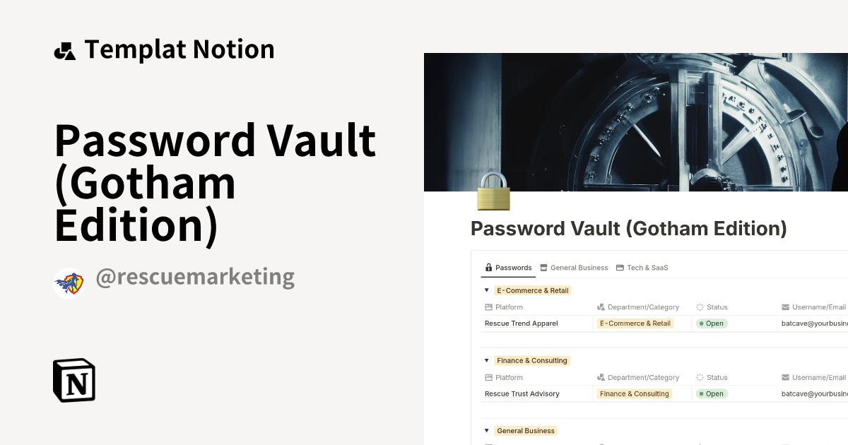Templat Password Vault (Gotham Edition) | Notion Marketplace